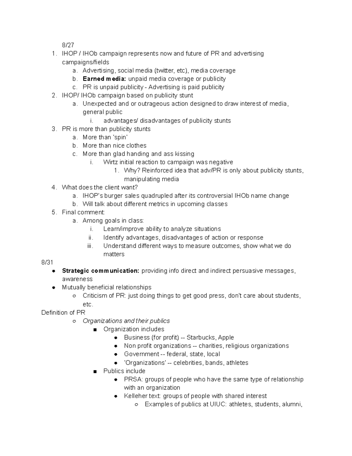 Exam 1 notes - WIRTZ - 8/ IHOP / IHOb campaign represents now and ...
