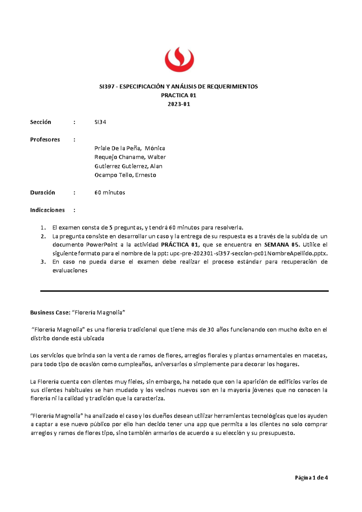 Pc1 - pc1 - SI397 - ESPECIFICACIÓN Y ANÁLISIS DE REQUERIMIENTOS PRACTICA 01 2023 - 01 Sección ...