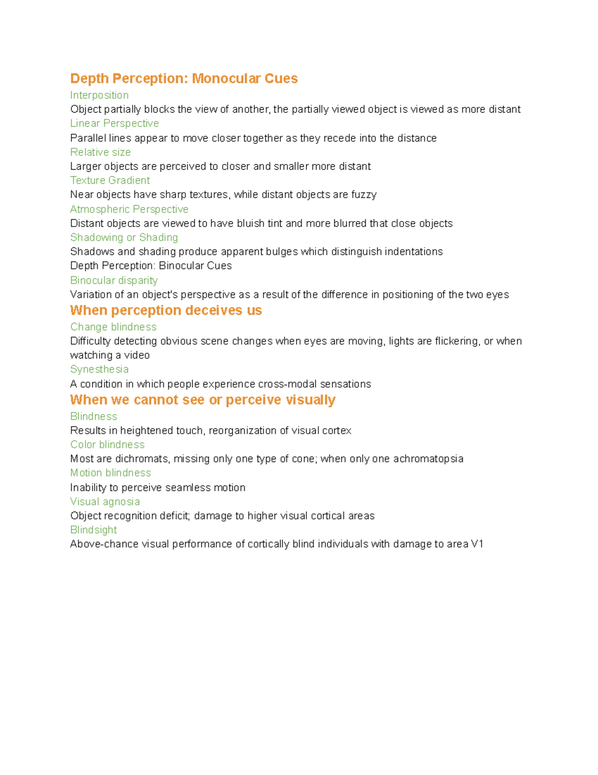 PSYC-105 Lecture Notes - Depth Perception: Monocular Cues Interposition ...