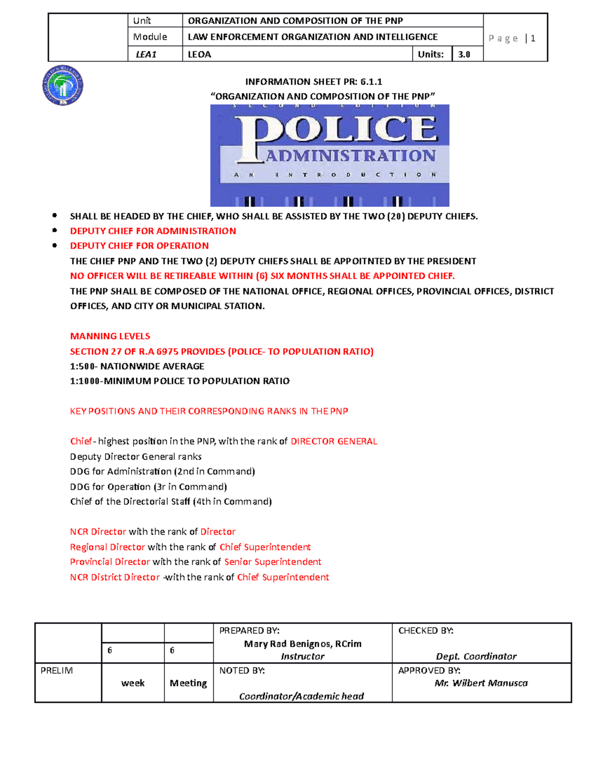 LEA 1- Module 6(final) - Law Enforcement Organization - INFORMATION ...