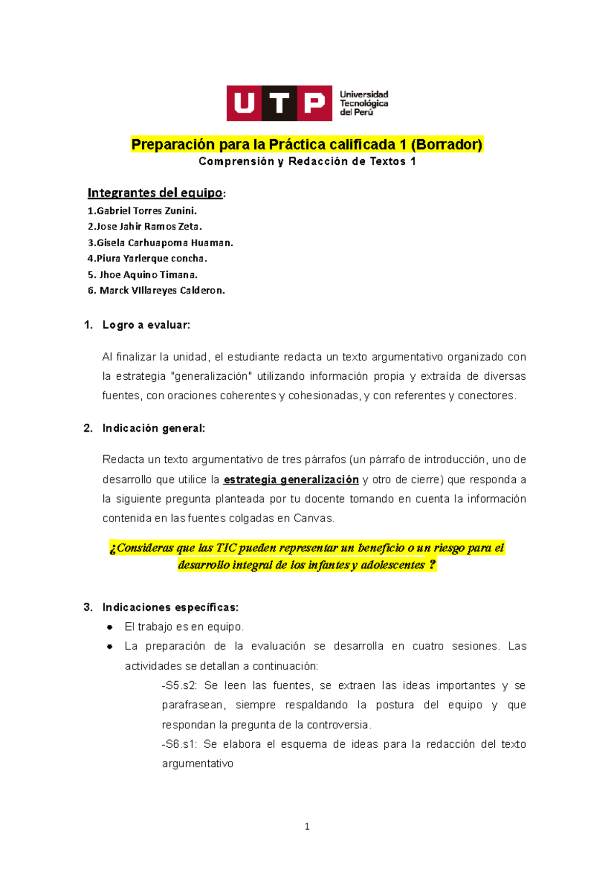 GC N01I PC1Consigna 22C1M (2) - Preparación para la Práctica calificada 1 (Borrador) Comprensión ...