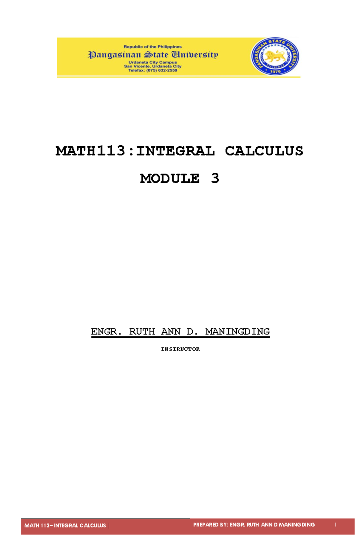 Module 3-integral Calculus IM - PREPARED BY: ENGR. RUTH ANN D ...