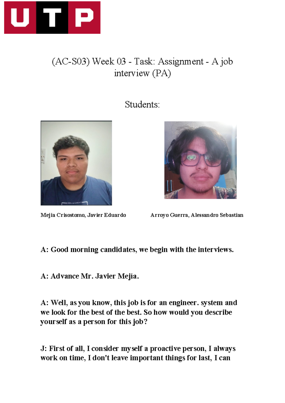 (AC-S03) Week 03 - Task: Assignment - A job interview (PA) - (AC-S03) Week 03 - Task: Assignment ...