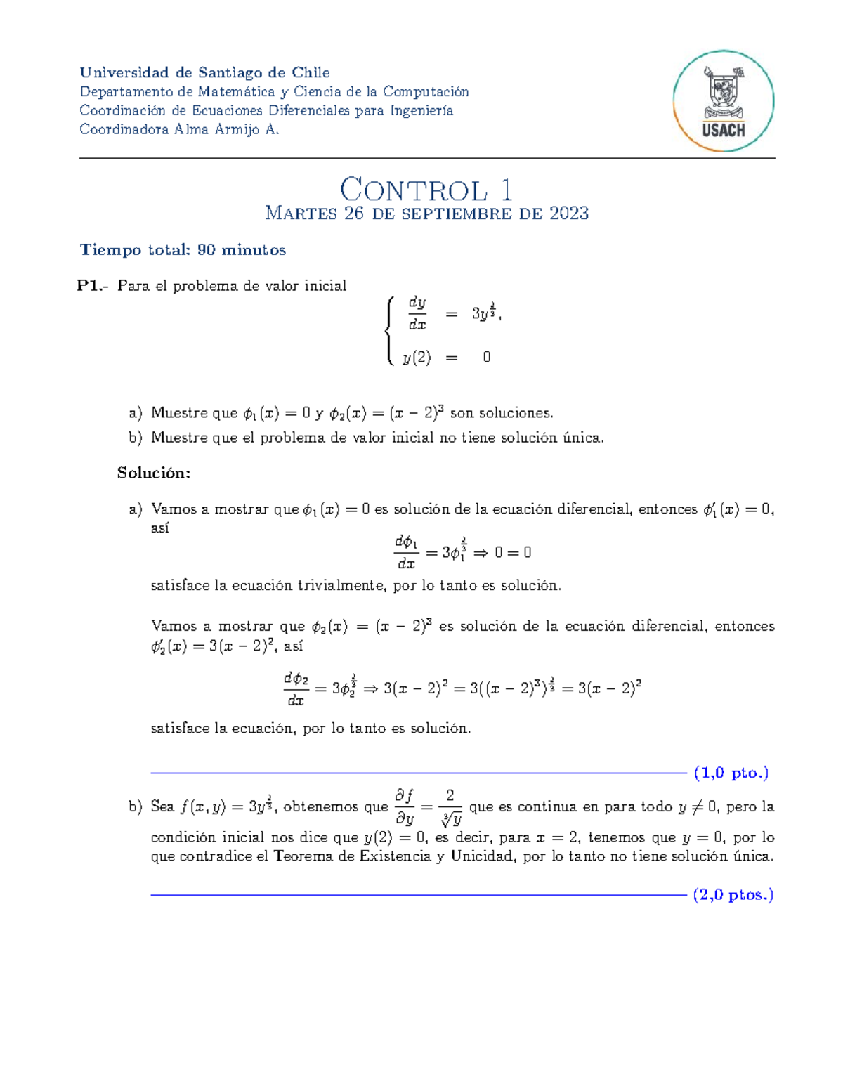 Sol Control 1 1 - EDO primer orden - Universidad de Santiago de Chile ...
