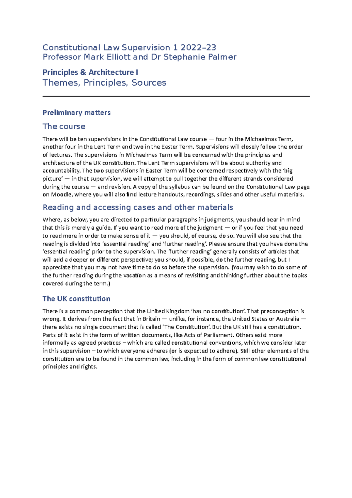 Constitutional Law Supervision 1 - Supervisions will closely follow the ...