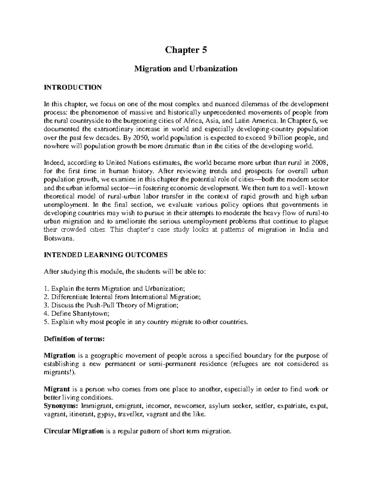 Chapter 5 - Chapter 5 Migration and Urbanization INTRODUCTION In this chapter, we focus on one ...