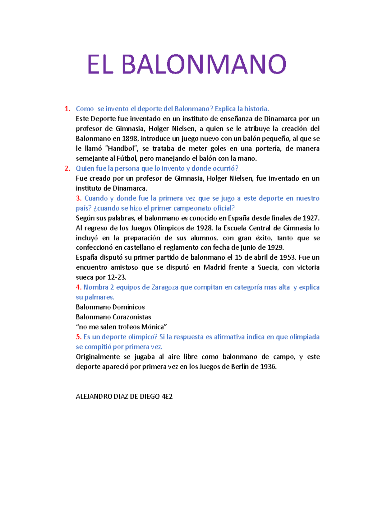 EL Balonmano - EL BALONMANO Como se invento el deporte del Balonmano? Explica la historia. Este ...