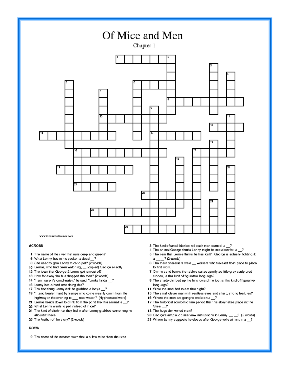 Of Mice and Men Ch. 1 crossword - Of Mice and Men Chapter 1 1 2 3 4 5 6 ...