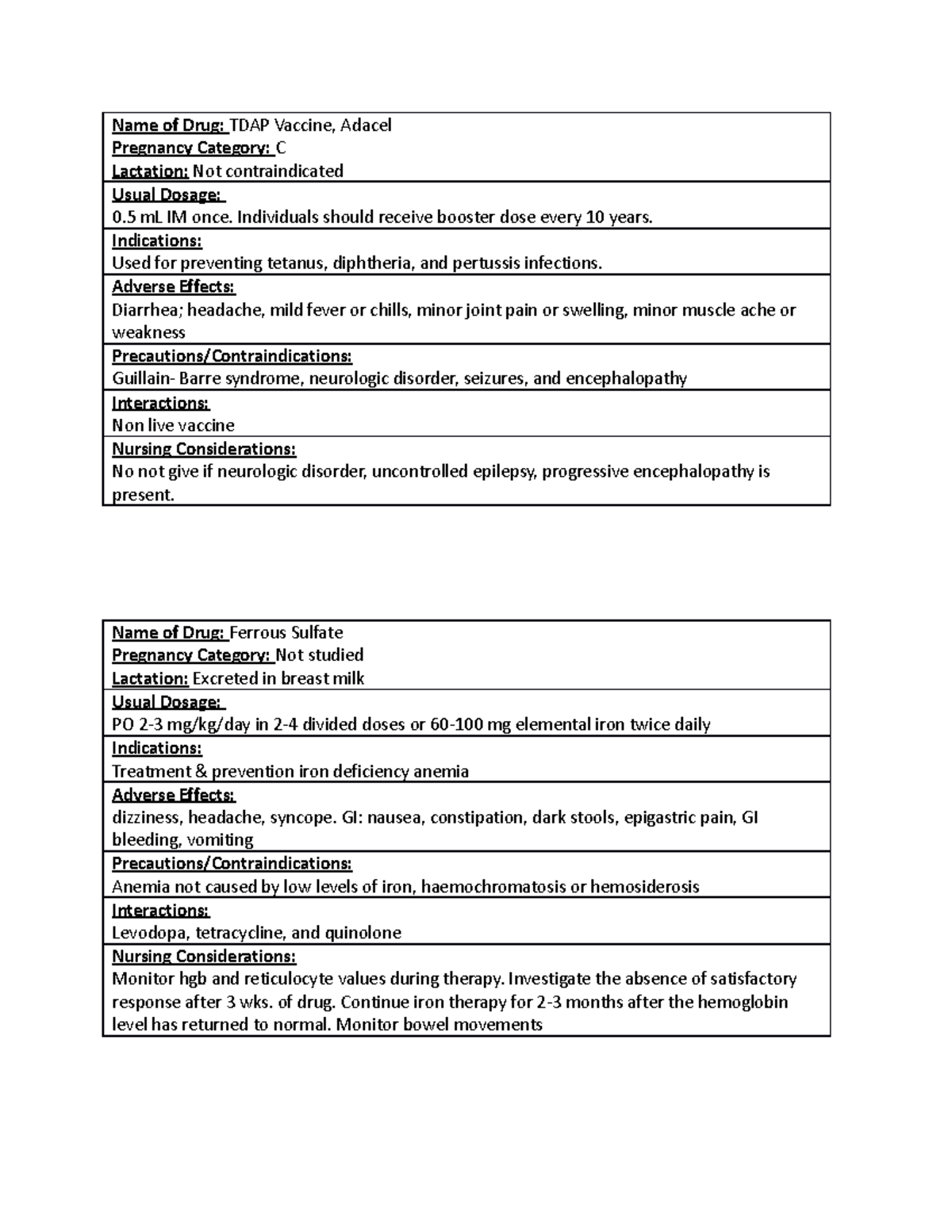 MAT Medication Card - Name of Drug: TDAP Vaccine, Adacel Pregnancy ...