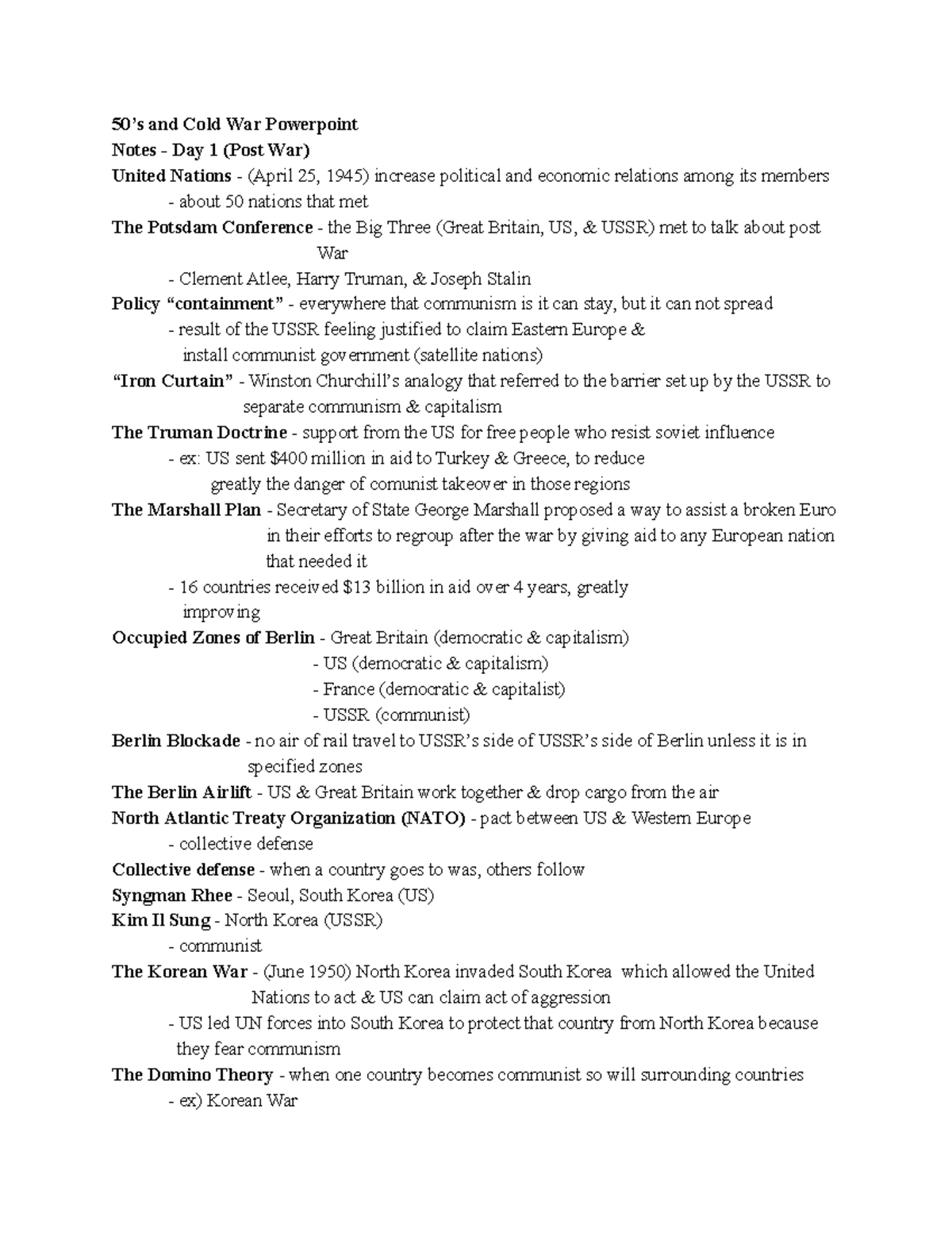 50's and Cold War Vocabulary Flashcards - 50’s and Cold War Powerpoint ...