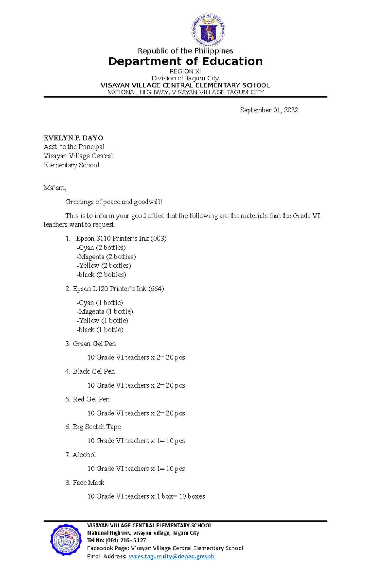 Request materials - Just a description - Republic of the Philippines ...