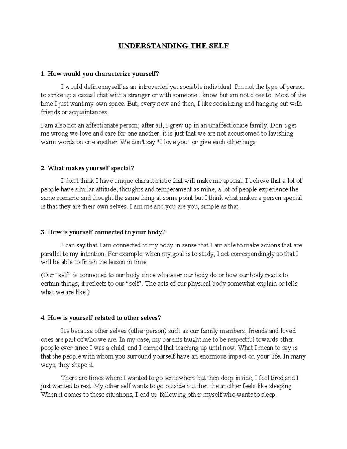 UTS concept of self - mammamama - UNDERSTANDING THE SELF How would you ...