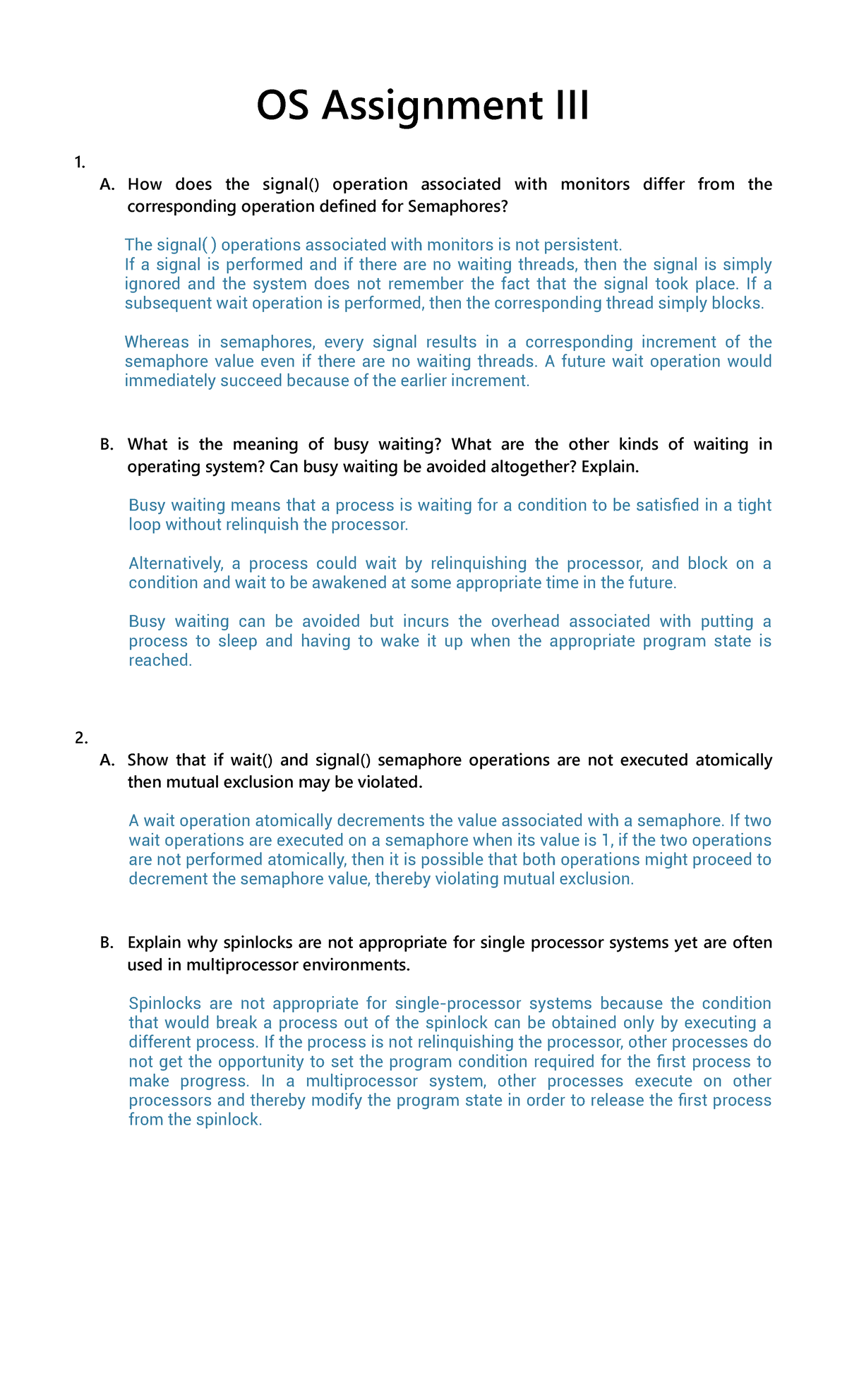 OS3 - OS Assignment III 1. A. How does the signal() operation associated with monitors differ ...