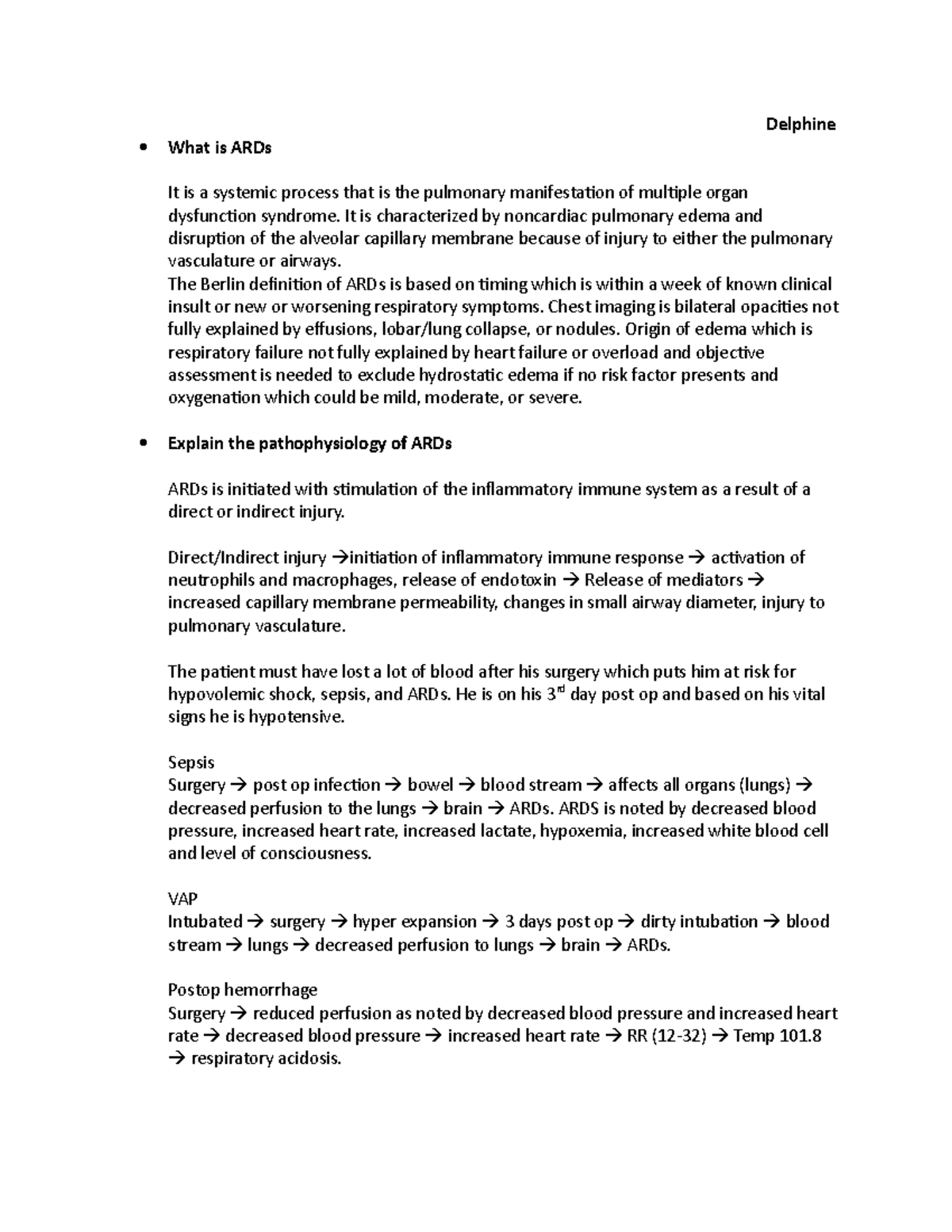 Resp App Assess Revised care plan for how to care for ARDs - NURS 4010 ...