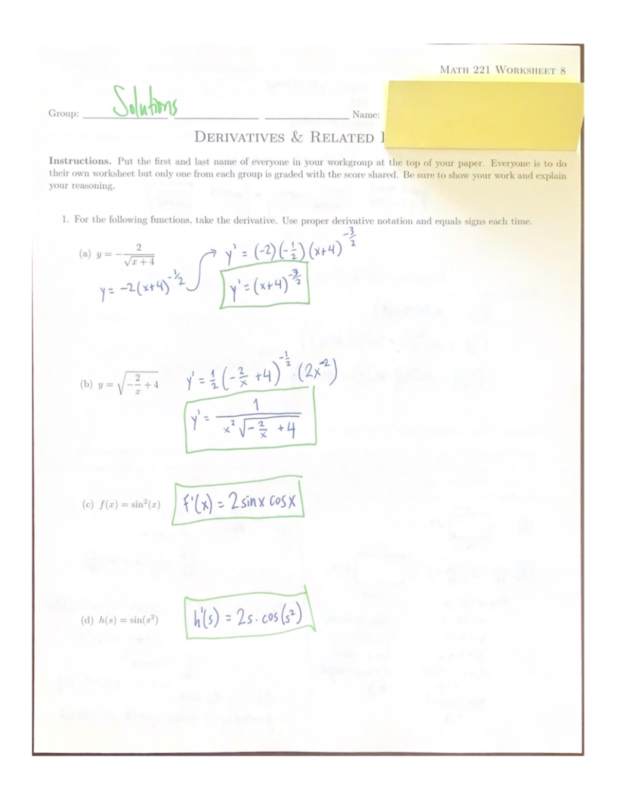 WS08 091622 sols - Solution for Worksheet 8 - MATH 221 - Illinois - Studocu