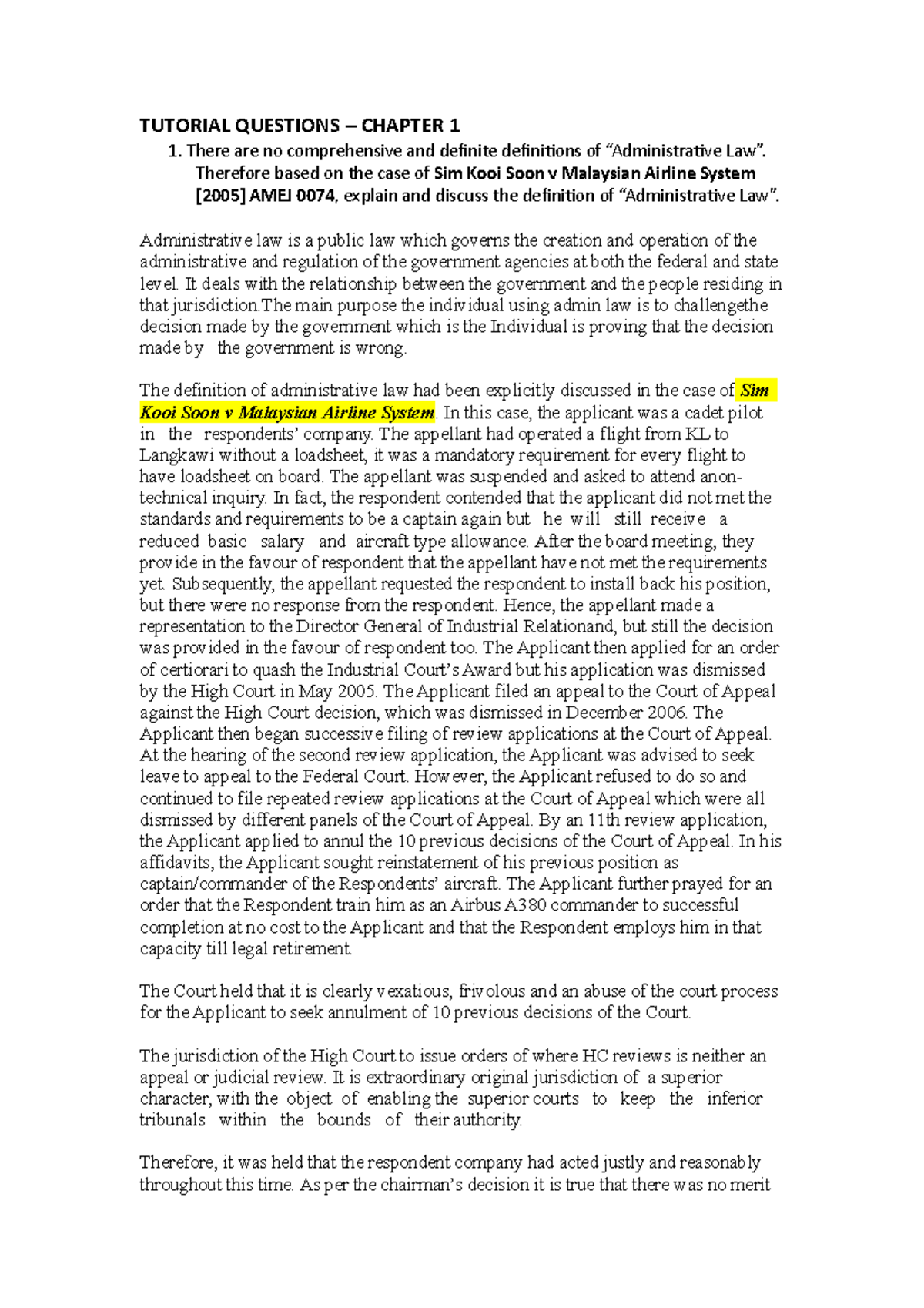 Tutorial 1 (Week 2) - for reference - TUTORIAL QUESTIONS – CHAPTER 1 There are no comprehensive ...