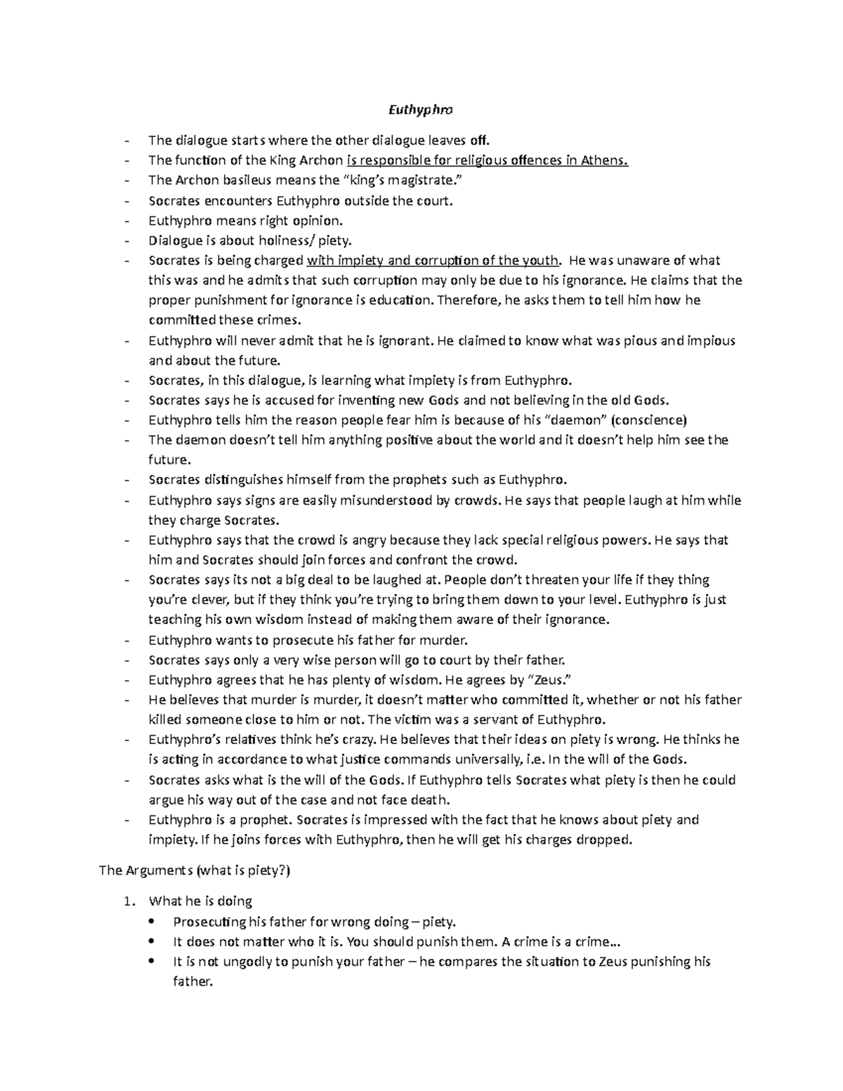 Euthyphro - Lecture notes 1 - Euthyphro The dialogue starts where the ...