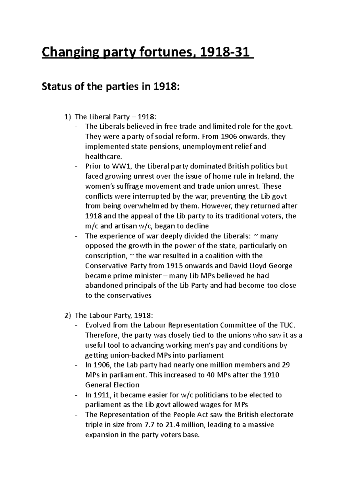 Changing party fortunes - They were a party of social reform. From 1906 ...