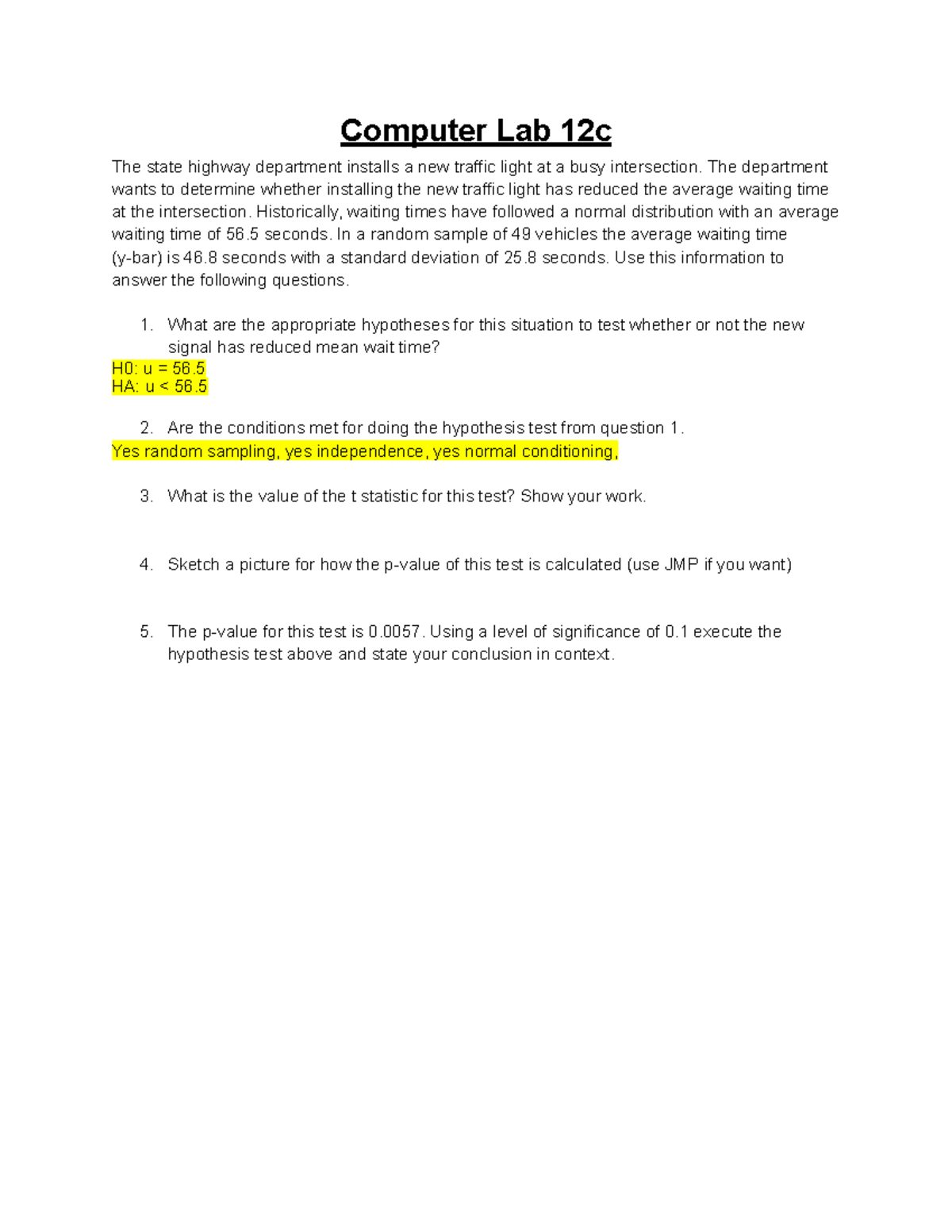 Computer Lab 12c - Homework - Computer Lab 12c The state highway ...