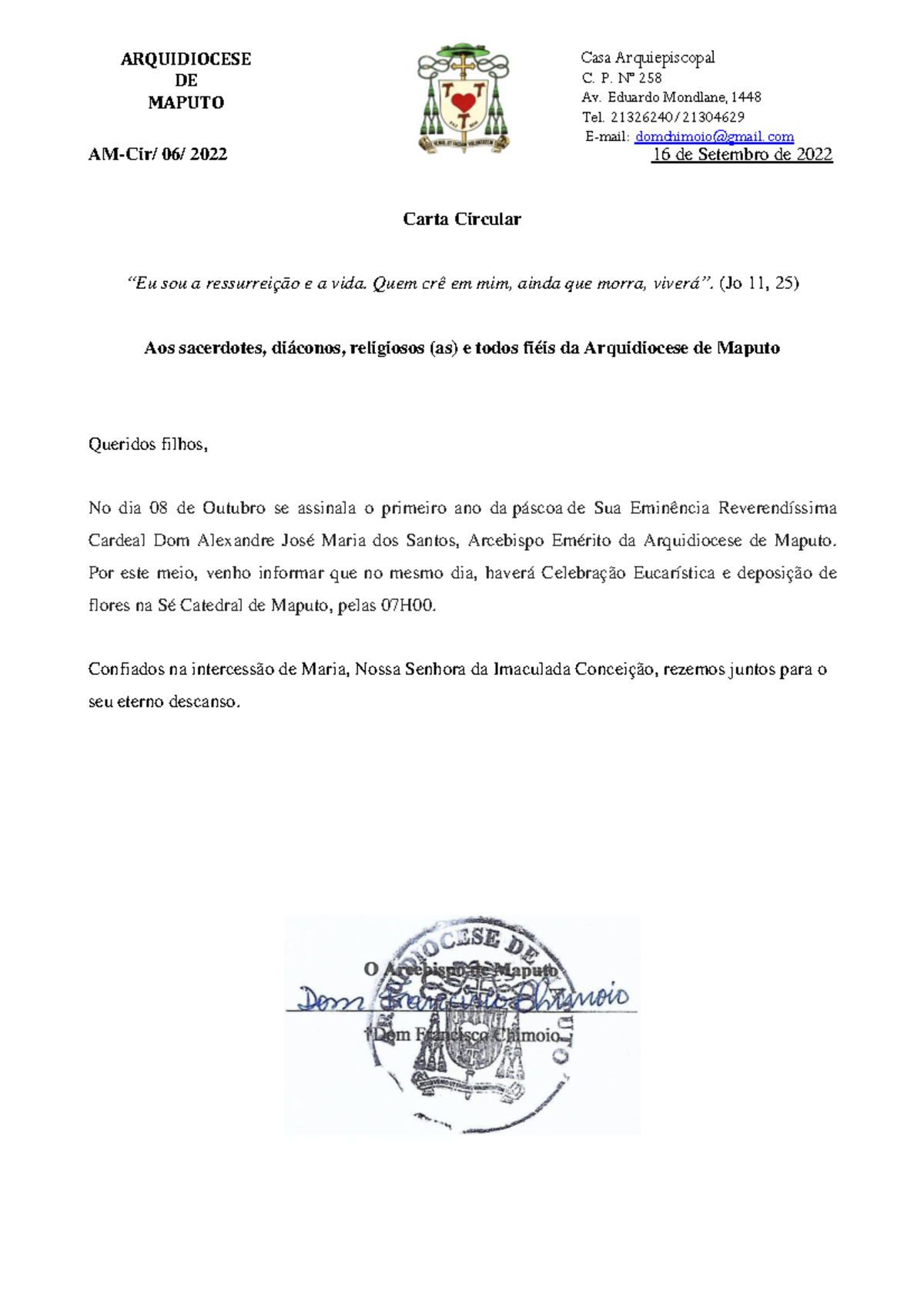 Carta Circular nº 6 - Resumo - ARQUIDIOCESE DE MAPUTO Casa ...
