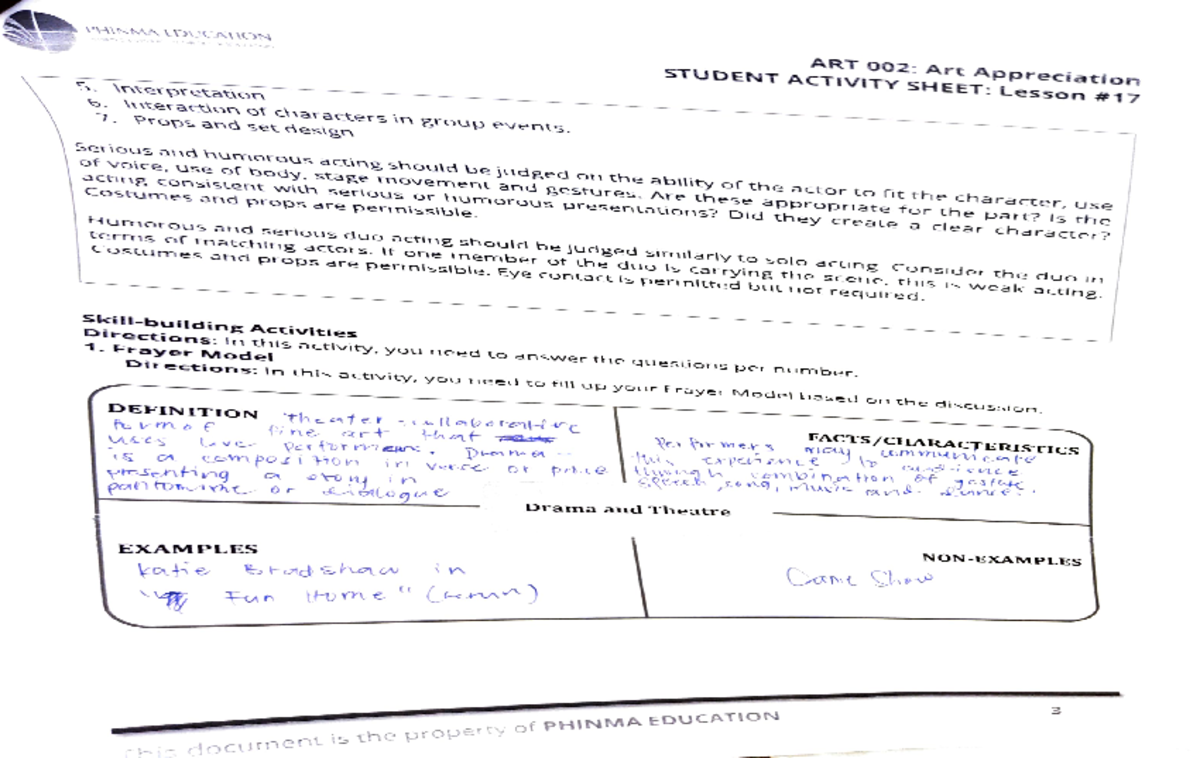 Art 002 lesson#17 - Jbgii - PHINMA EDUATION 6. \hterpretation lnteraction of characters in Props ...