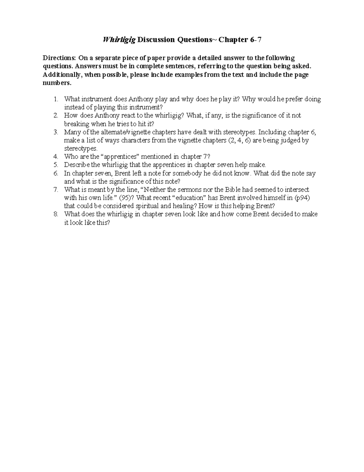 Ch 6-7 Qs WH - Ifk - Whirligig Discussion Questions~ Chapter 6 ...