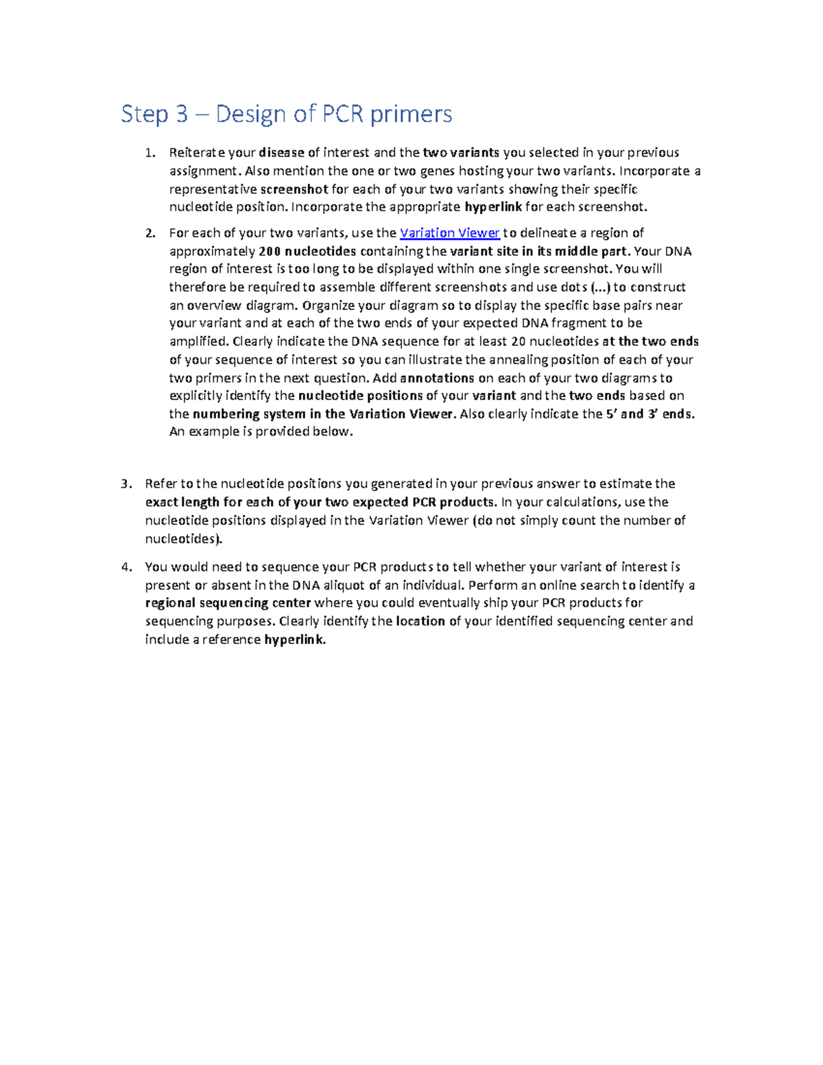 Template Design of PCR primers for assignment 3 - Step 3 – Design of ...
