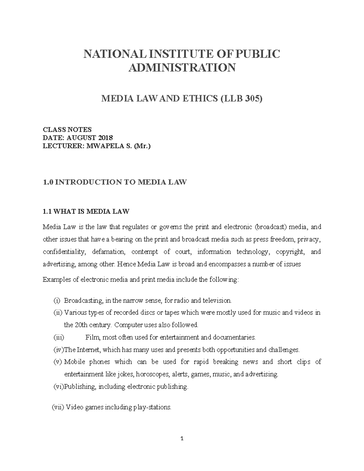 Media LAW Notes - An indepth explaination of key topics - NATIONAL ...