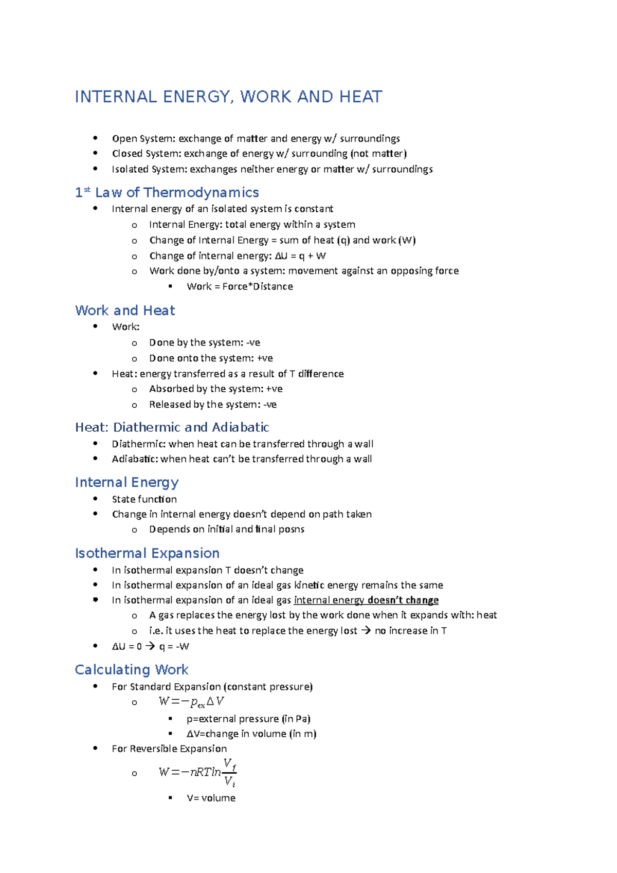 3. LECT3 - Internal Energy - WORK - HEAT - INTERNAL ENERGY, WORK AND ...