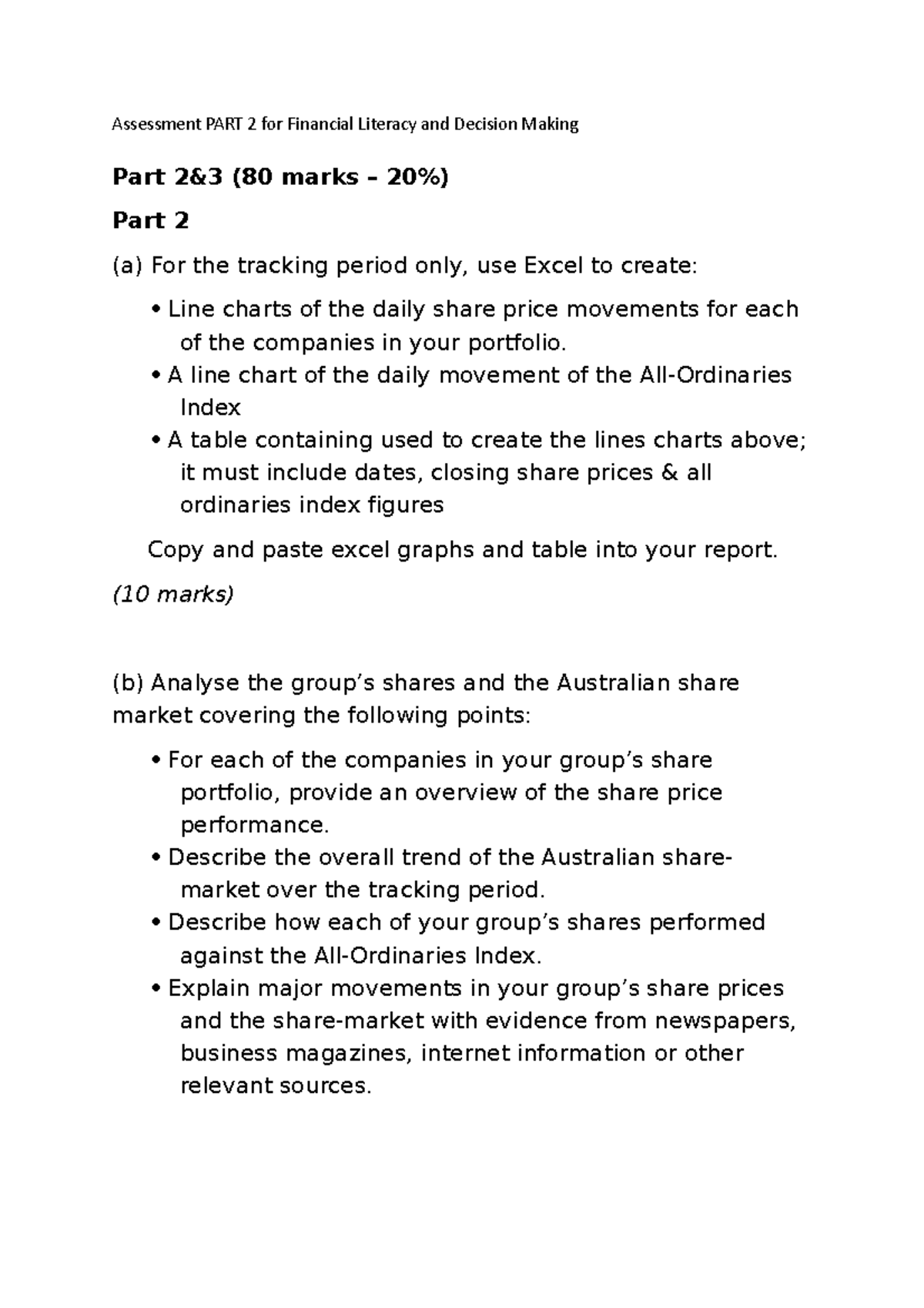 Assessment PART 2 for Financial Literacy and Decision Making - A line ...
