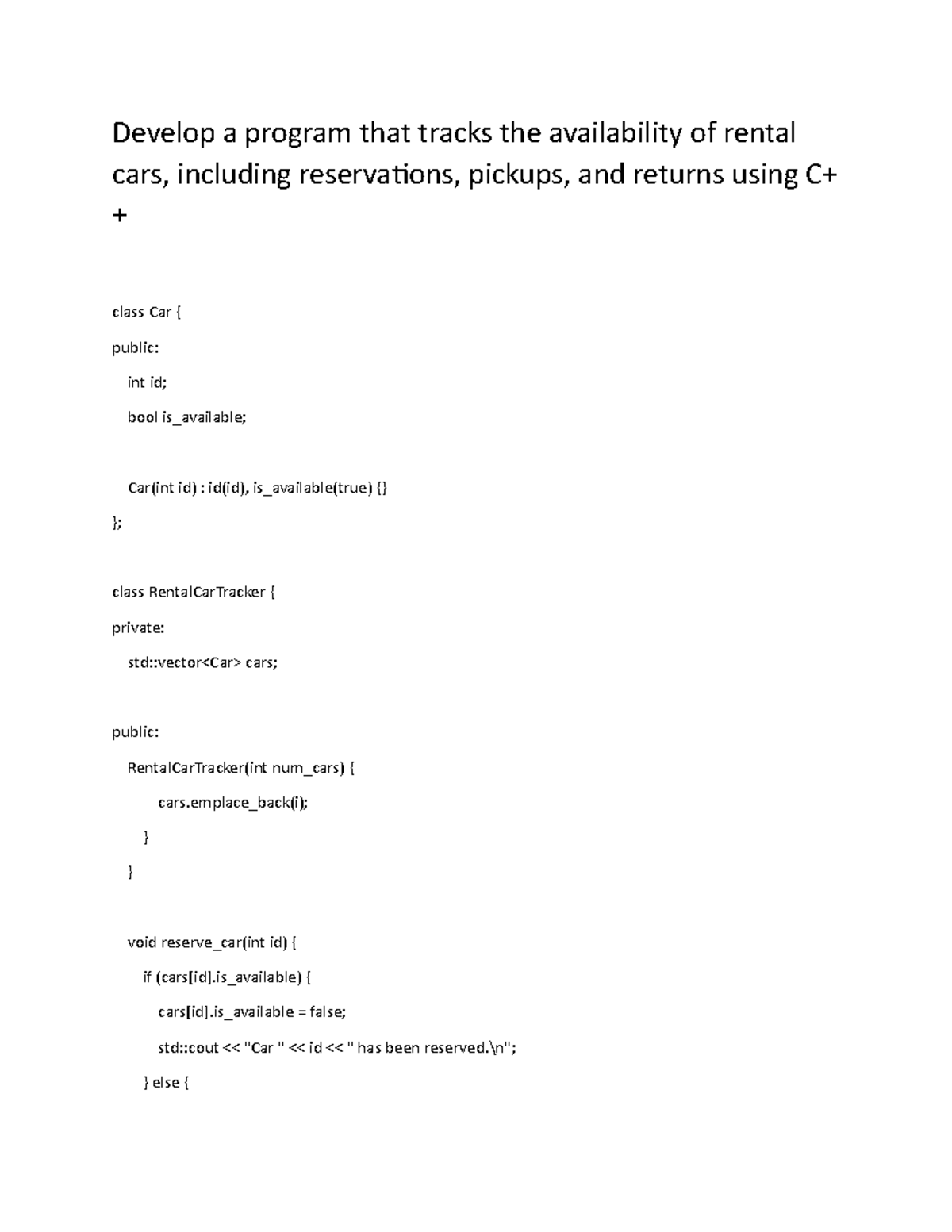 Comp6076-assign 02-C++ - Develop a program that tracks the availability of rental cars ...