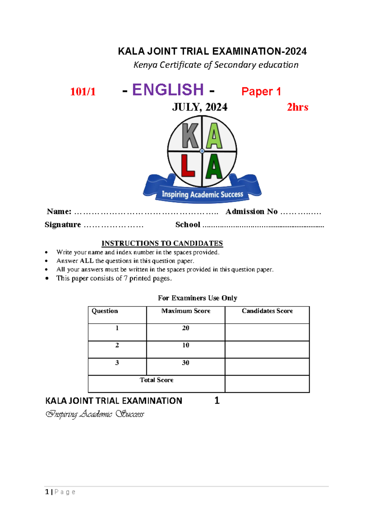 KALA Joint Trial Examination, 2024 PP1 Final - KALA JOINT TRIAL ...