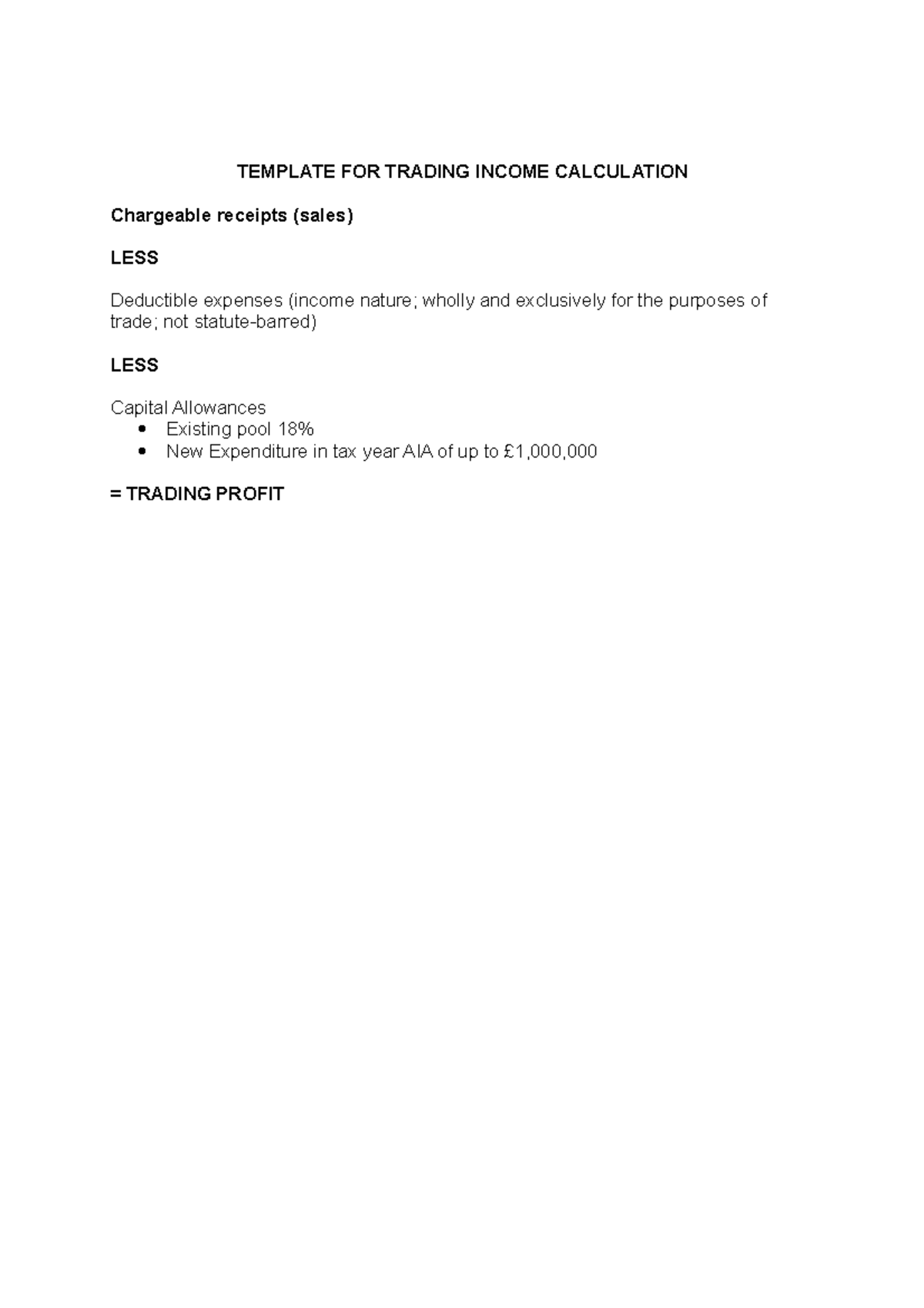 Trading Income Template to apply exam - TEMPLATE FOR TRADING INCOME ...