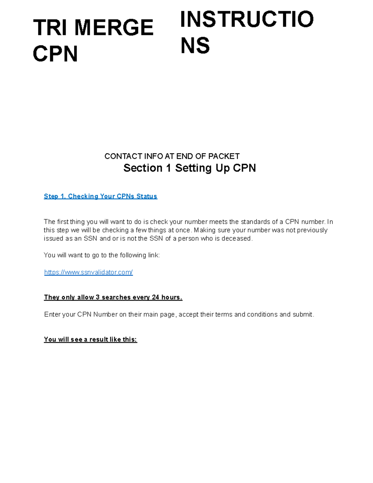 Cpn - Great £ Useful Information - TRI MERGE CPN INSTRUCTIO NS CONTACT ...