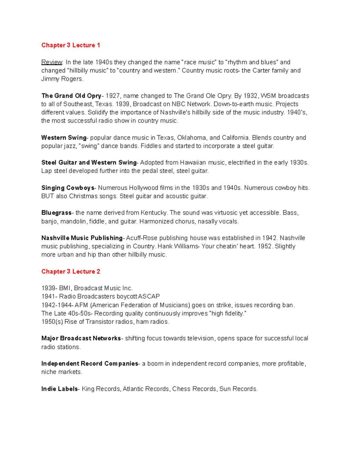 Chapter 3 Notes History of Rock - Chapter 3 Lecture 1 Review: In the ...