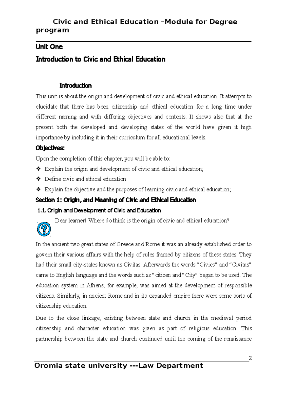 Civics module Degree program - program - Studocu