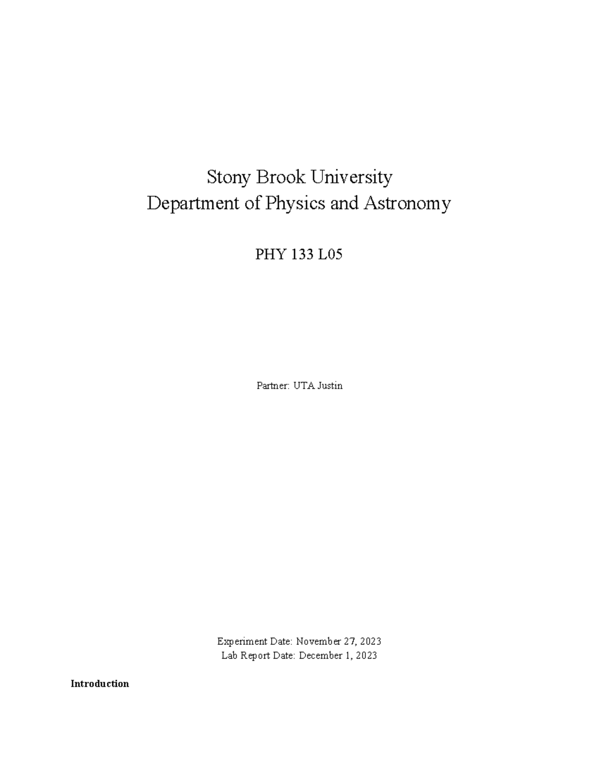 Phy 133 - Lab 10 - Ideal Gas Law - Stony Brook University Department of ...