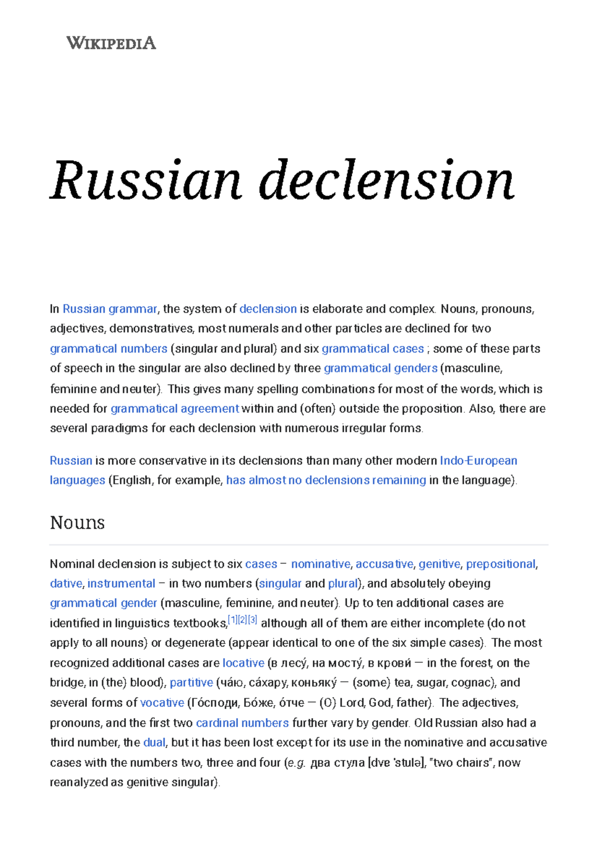 Russian declension - Wikipedia - Russian declension In Russian grammar ...