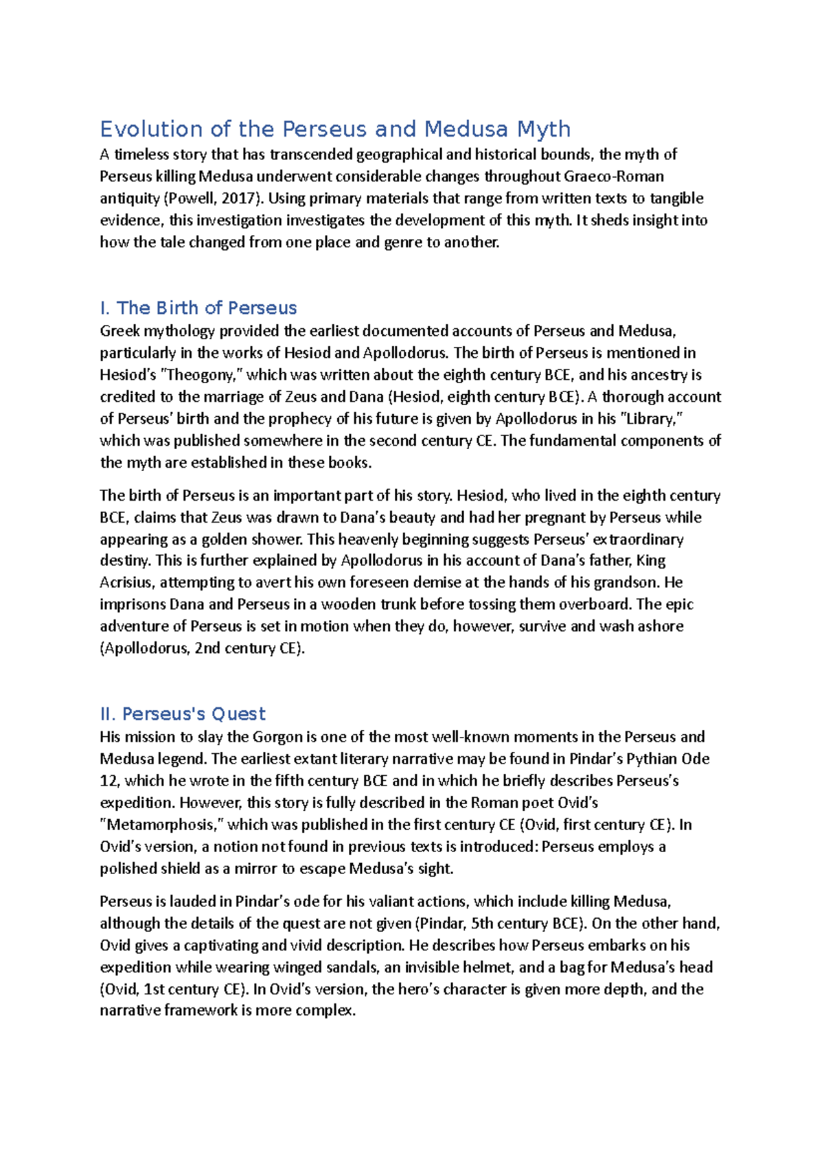 Evolution of the Perseus and Medusa Myth - Using primary materials that ...