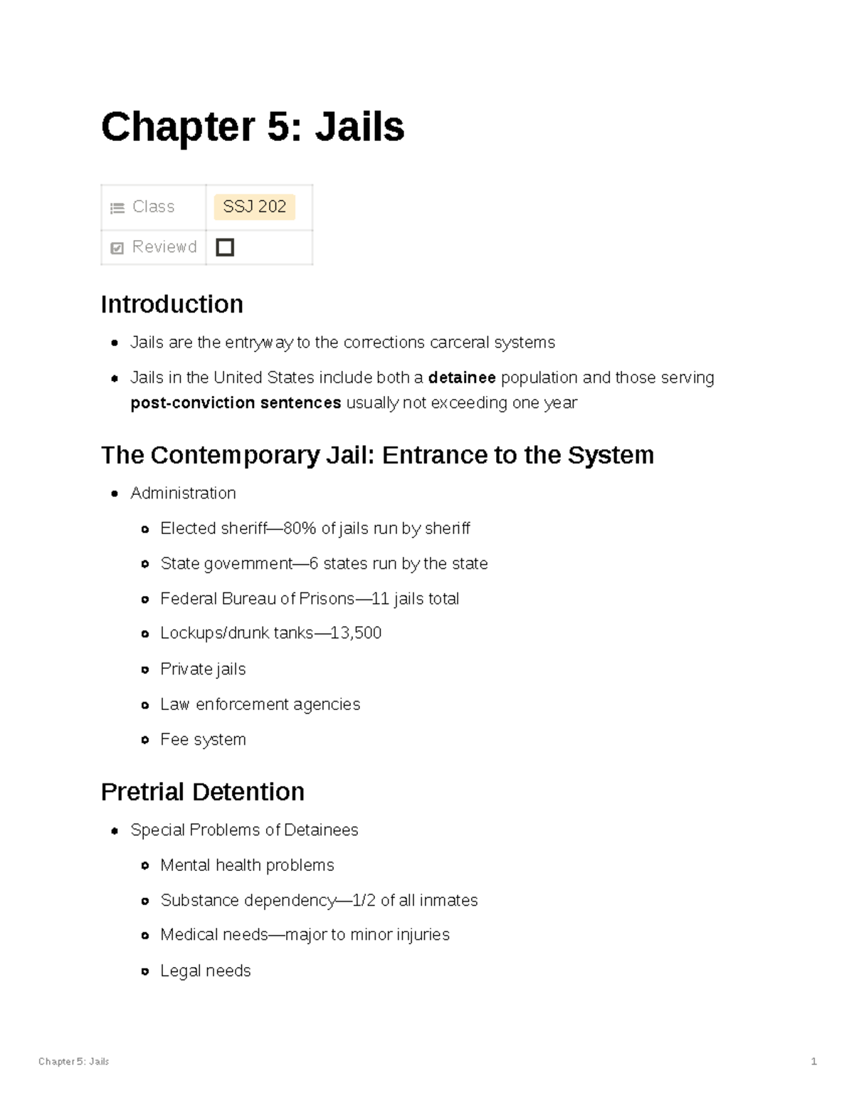 SSJ 202 CHAPTER 5 - Jails - Chapter 5: Jails 1 Chapter 5: Jails Class ...