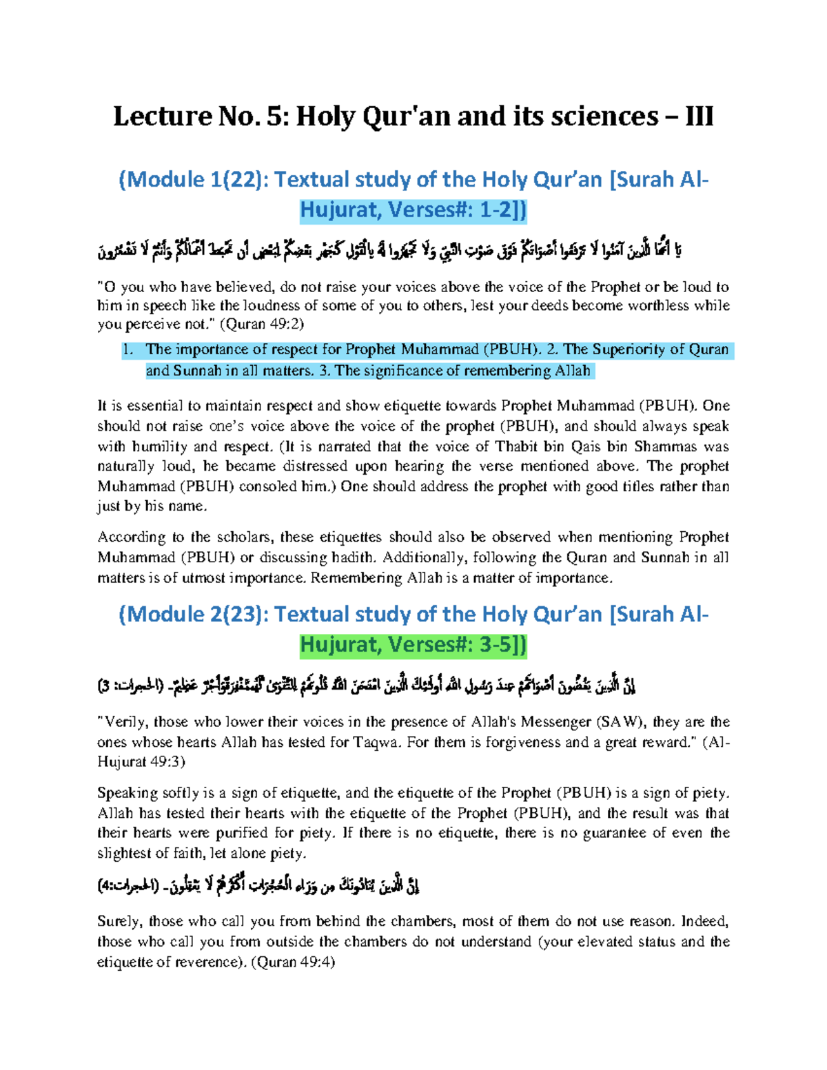 Handouts Lecture 05 Isl202 English Lecture No 5 Holy Quran And Its Sciences Iii Module