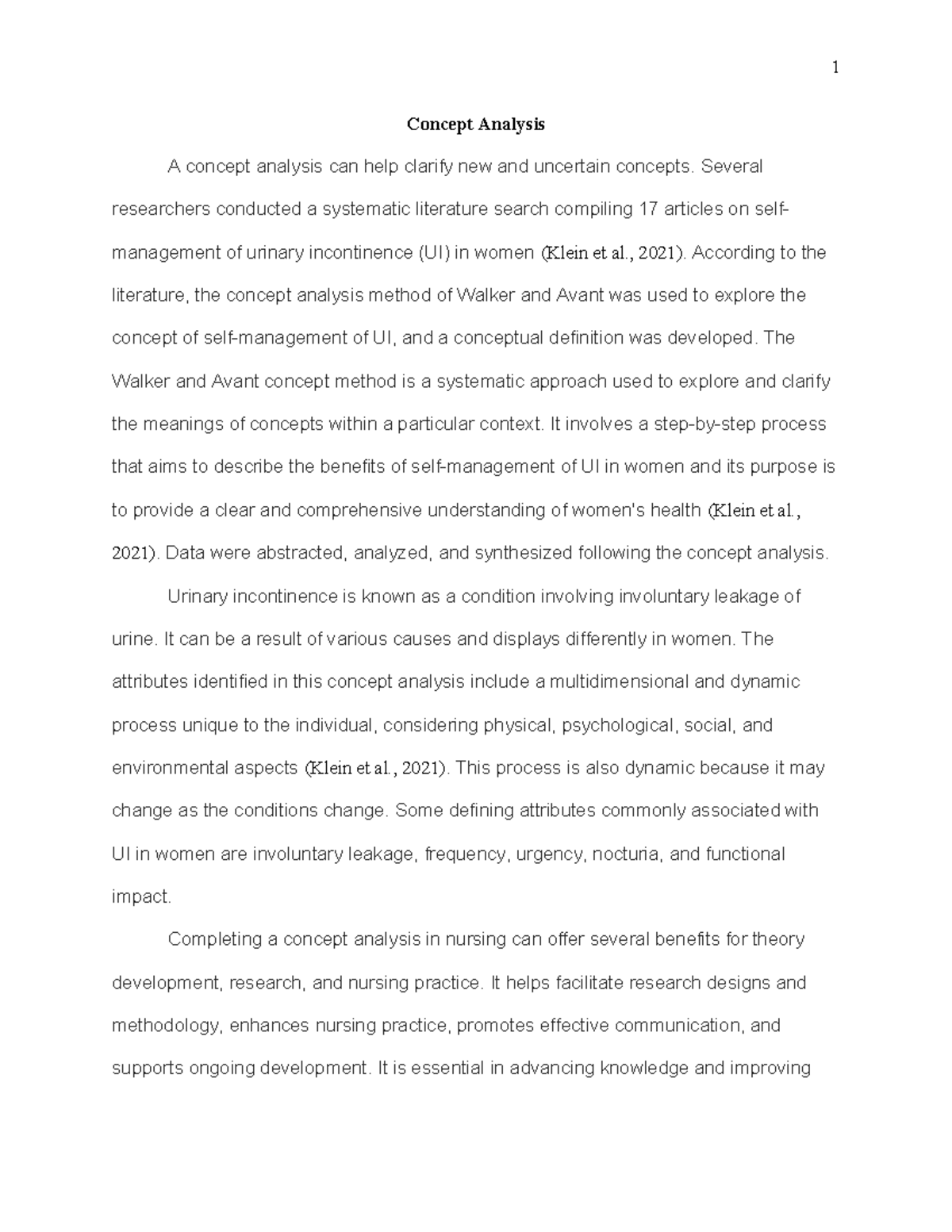 Concept Analysis - n/a - 1 Concept Analysis A concept analysis can help ...