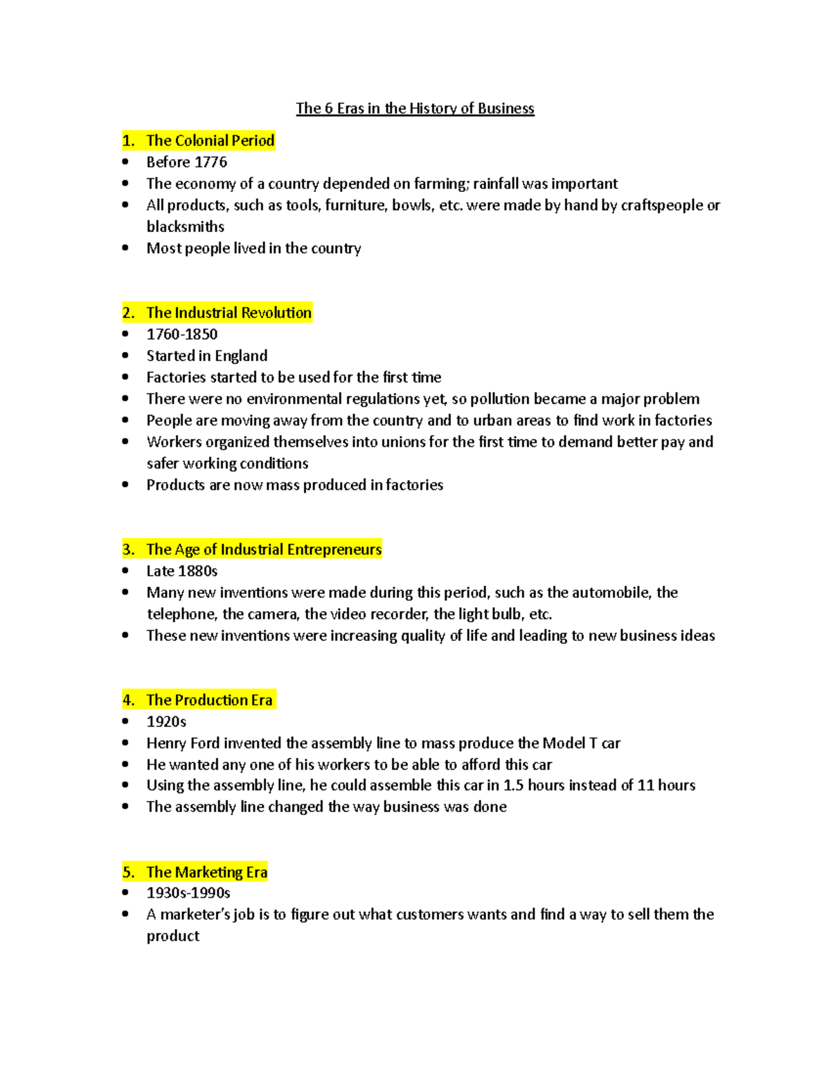 Six eras summary - David Gonzales - The 6 Eras in the History of ...