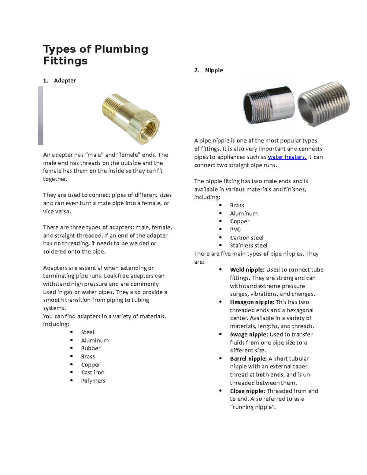Types of Plumbing Fittings - Types of Plumbing Fittings Adapter An ...