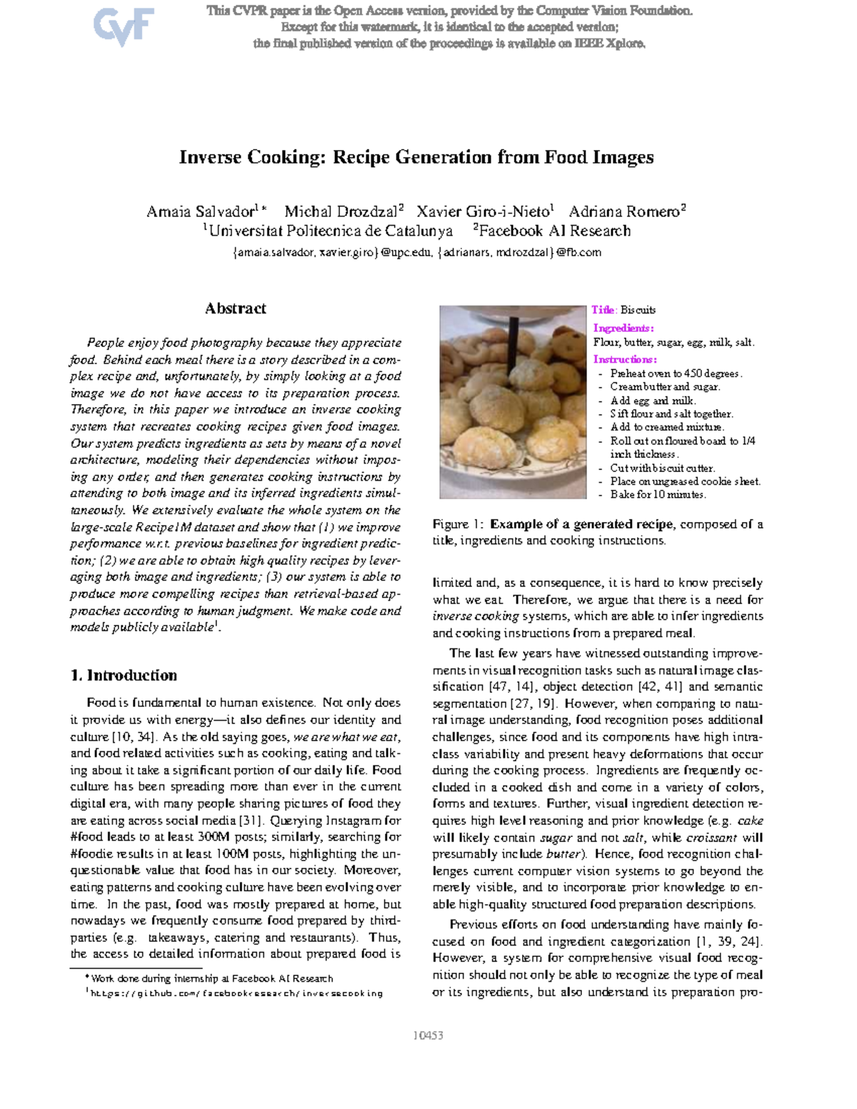 Salvador Inverse Cooking Recipe Generation From Food Images CVPR 2019 ...