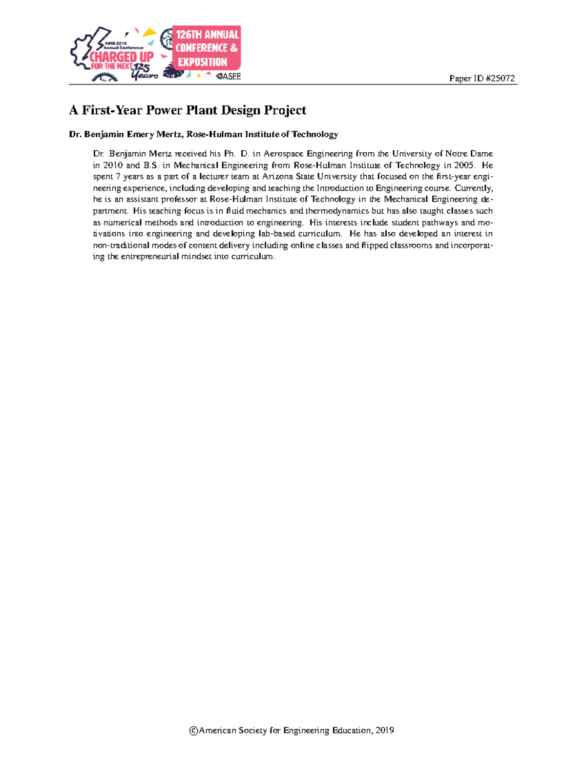 A first year power plant design project - Paper ID # A First-Year Power ...