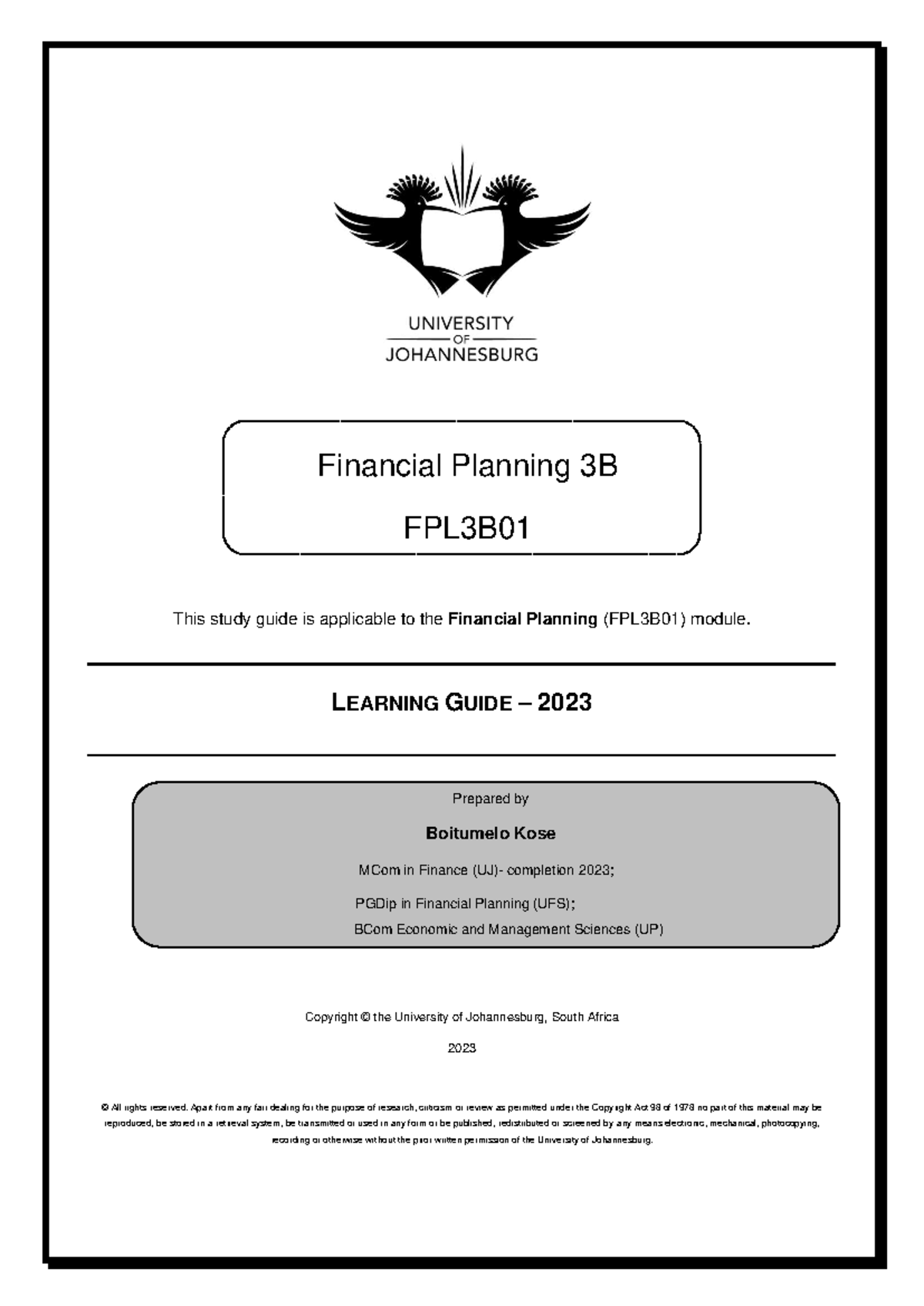 FPL3B 2023 Learning guide - This study guide is applicable to the ...