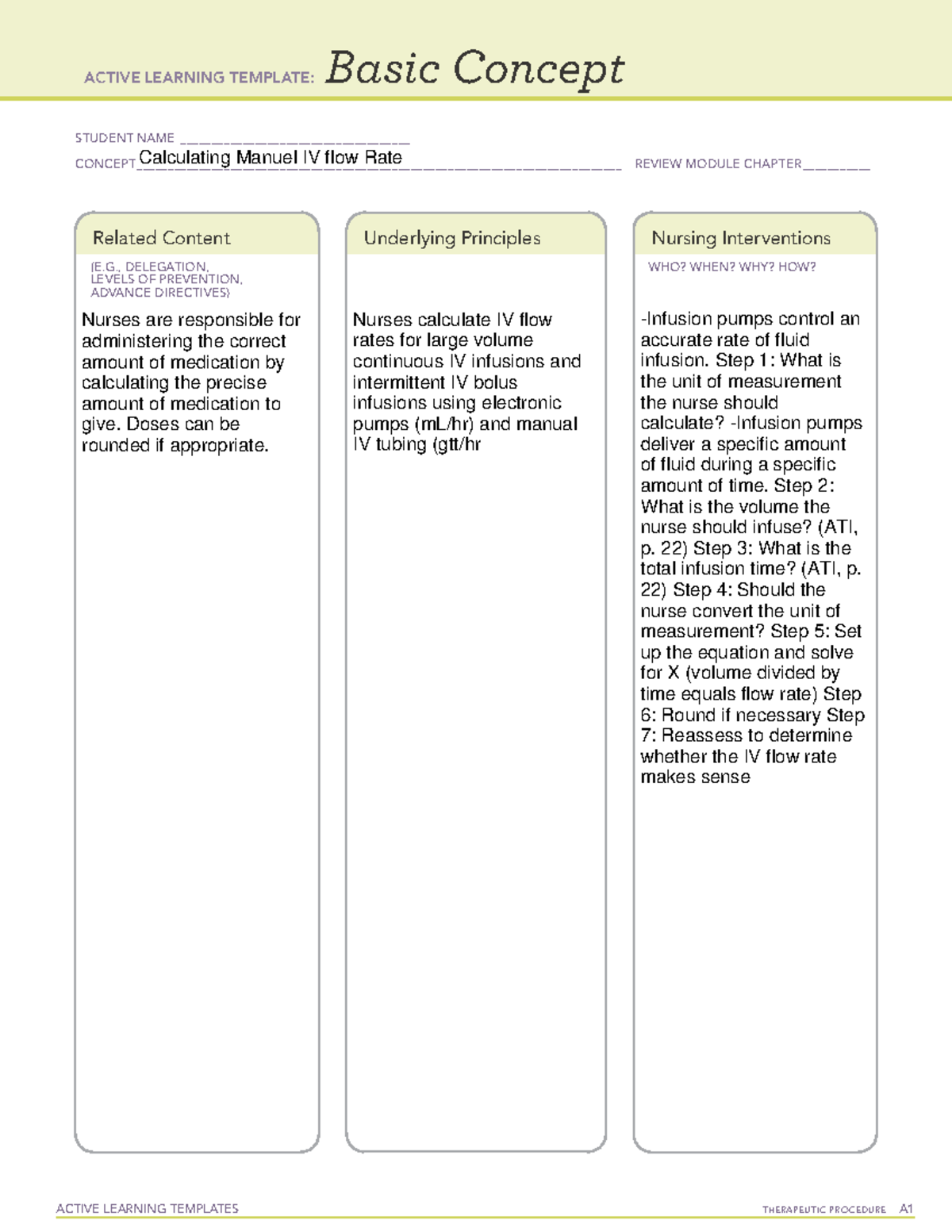 Calculating Iv Flow Rate ACTIVE LEARNING TEMPLATES THERAPEUTIC