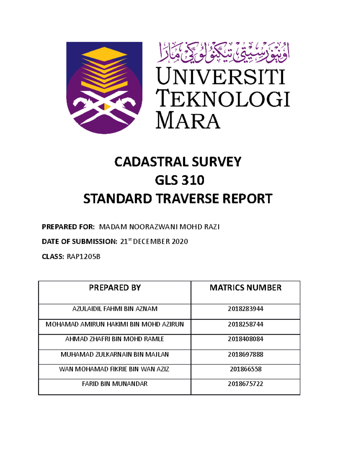 Stadard Traverse Report - CADASTRAL SURVEY GLS 310 STANDARD TRAVERSE ...