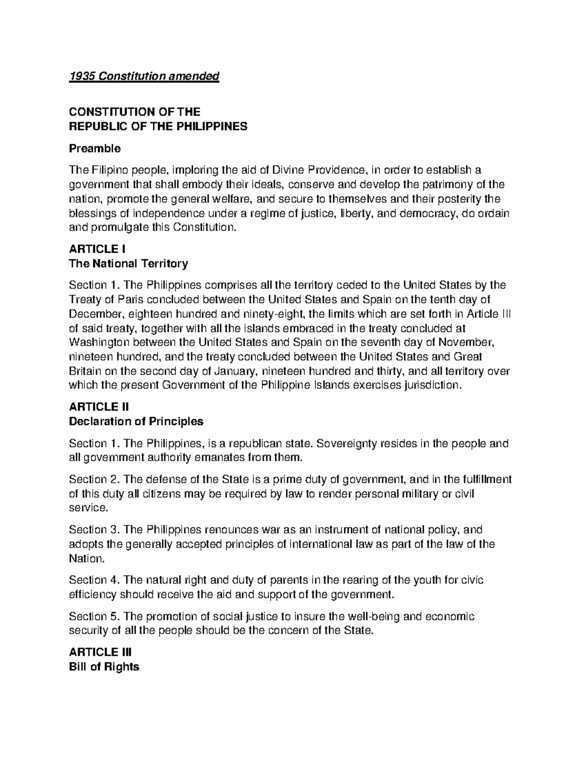 Full text of the Amended 1935 Constitution. For Constitutional Law ...